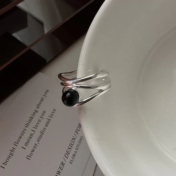 Silver Ring | Black Onyx Lines Unique Adjustable Sustainable Stylish ...